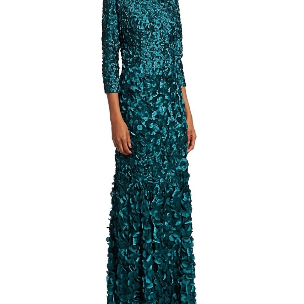 Theia Petal Embellished Tulip Gown - Gem
